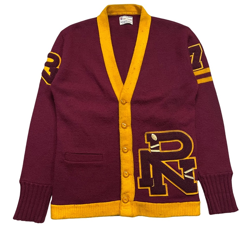 Vintage Varsity Knit Cardigan Sweater Maroon 1972 Eas… - Gem